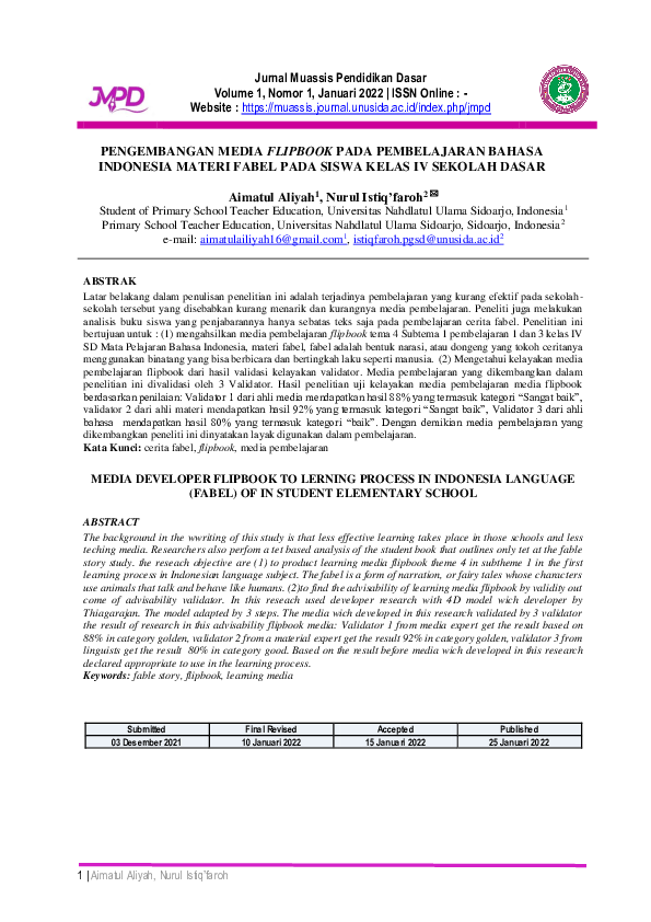 (PDF) Pengembangan Media Flipbook Pada Pembelajaran Bahasa Indonesia Materi Fabel Pada Siswa ...
