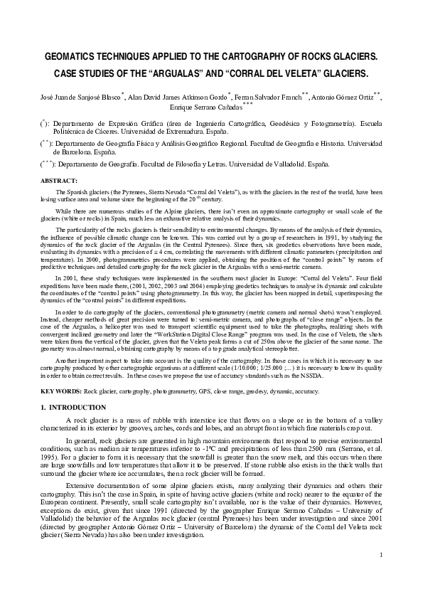 (PDF) Geomatics Techniques Applied to the Cartography of Rocks Glaciers ...