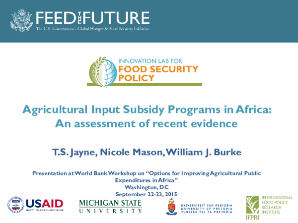 (PDF) Agricultural Input Subsidy Programs in Africa: An Assessment of ...