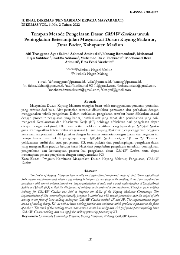 (PDF) Terapan Metode Pengelasan Dasar GMAW Gasless untuk Peningkatan Keterampilan Masyarakat ...