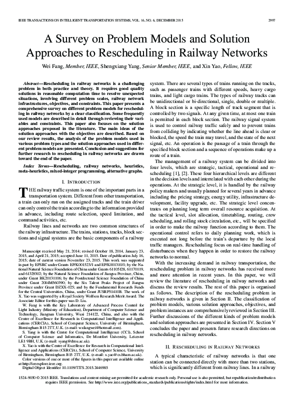 (PDF) A Survey on Problem Models and Solution Approaches to Rescheduling in Railway Networks
