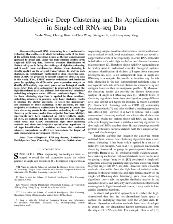 (PDF) Multiobjective Deep Clustering and its Applications in Single-cell RNA-seq Data