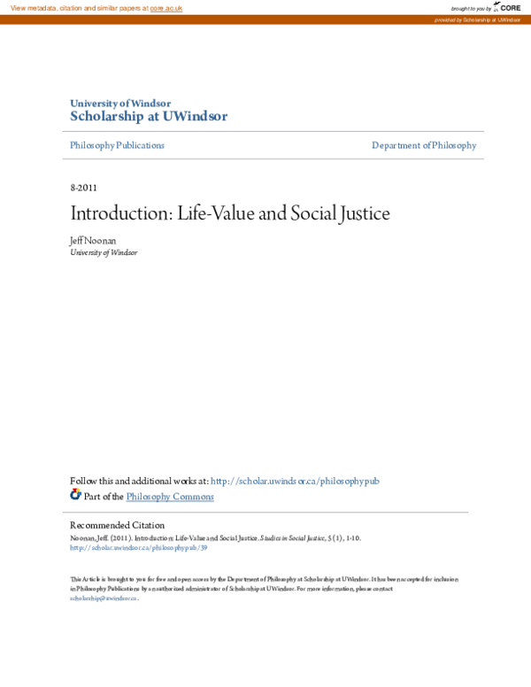 (PDF) Introduction: Life-Value and Social Justice