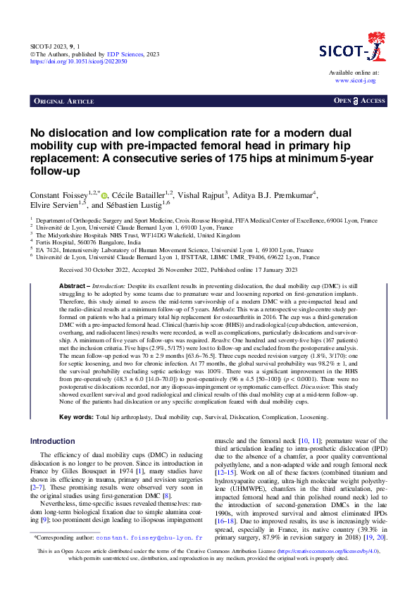 (PDF) No dislocation and low complication rate for a modern dual ...