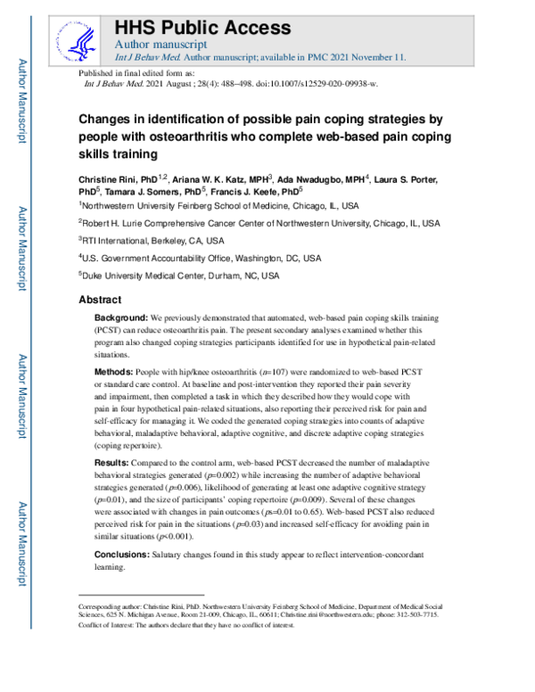 (PDF) Changes in Identification of Possible Pain Coping Strategies by ...
