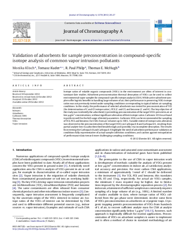(PDF) Validation of adsorbents for sample preconcentration in compound-specific isotope analysis ...