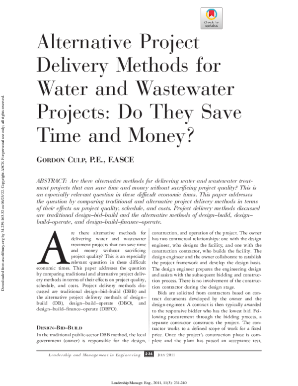 (PDF) Alternative Project Delivery Methods for Water and Wastewater ...