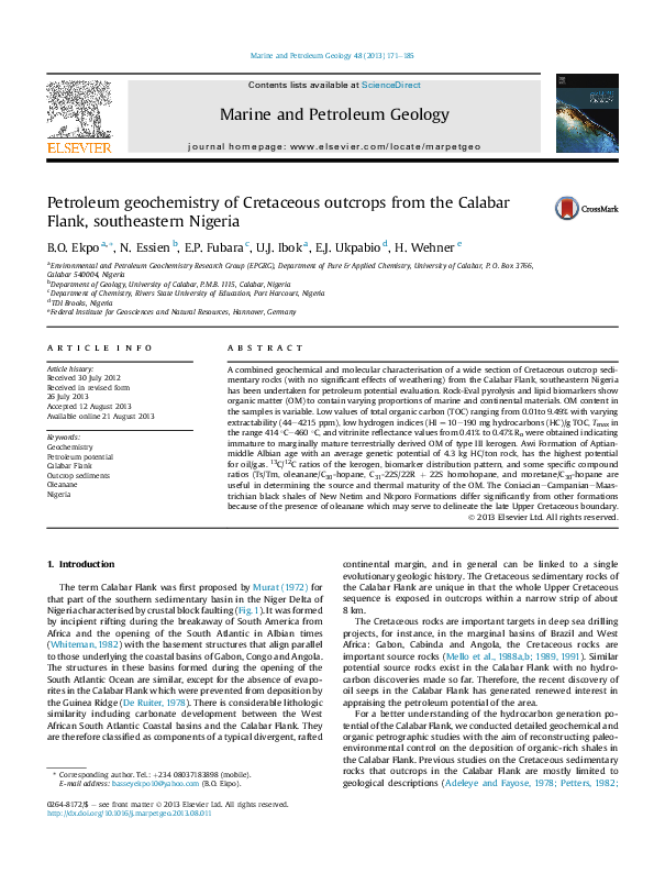 (PDF) Petroleum geochemistry of Cretaceous outcrops from the Calabar ...
