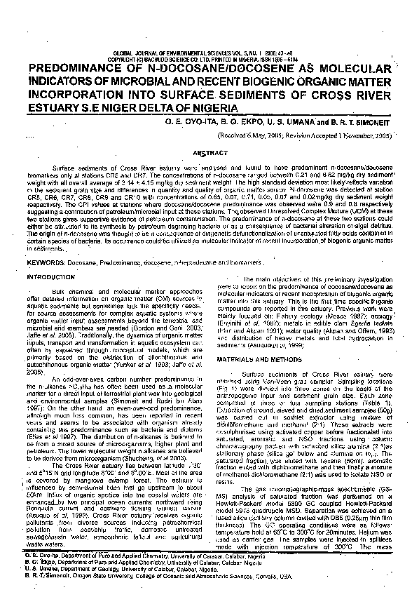 (PDF) Predominance of N-Docosane/Docane as molecular indicators of ...