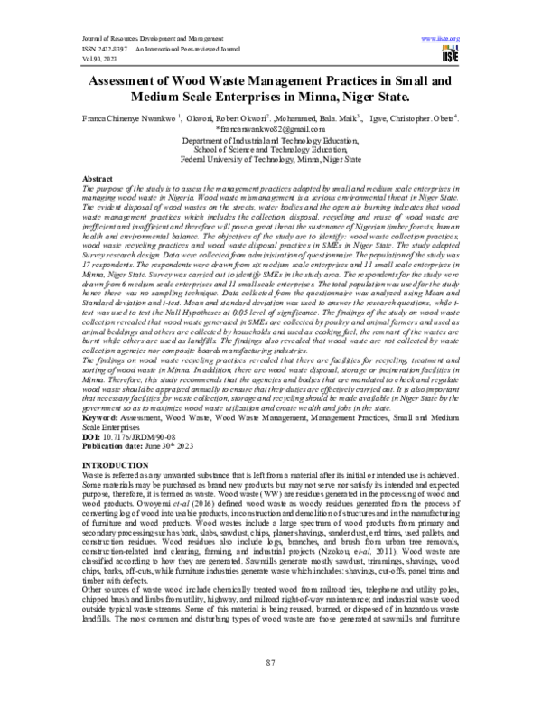 (PDF) Assessment of Wood Waste Management Practices in Small and Medium Scale Enterprises in ...