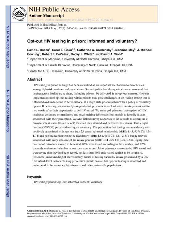 (PDF) Opt-out HIV testing in prison: informed and voluntary?