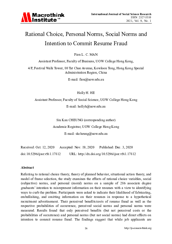 (PDF) Rational Choice, Personal Norms, Social Norms and Intention to ...