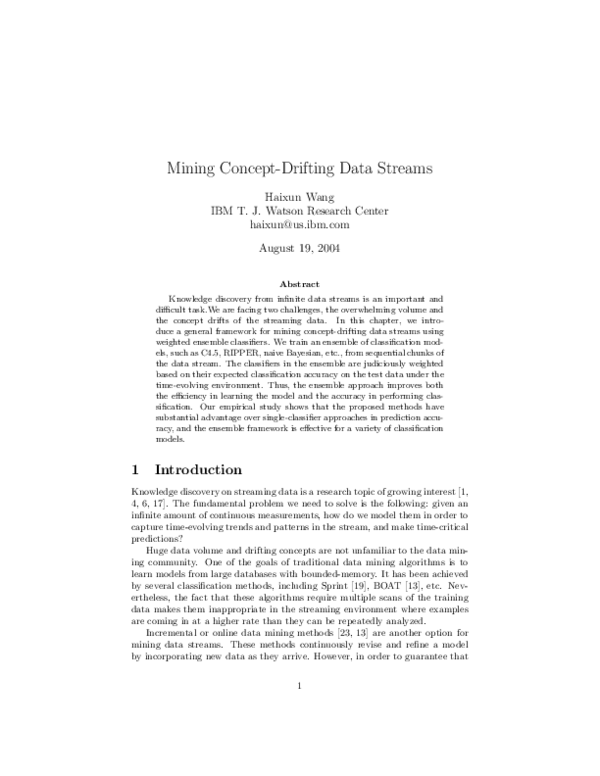 Pdf Ensemble Classifiers For Concept Drift Streams 