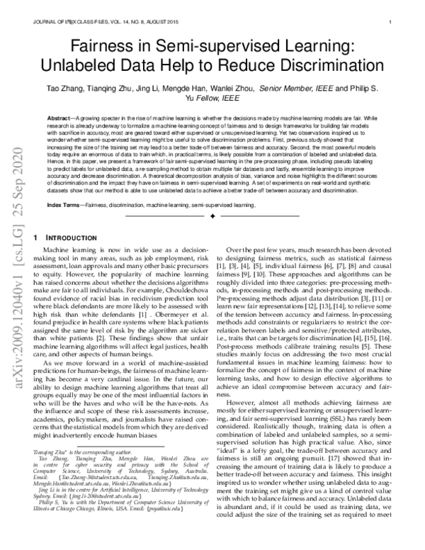 (PDF) Fairness in Semi-Supervised Learning: Unlabeled Data Help to Reduce Discrimination