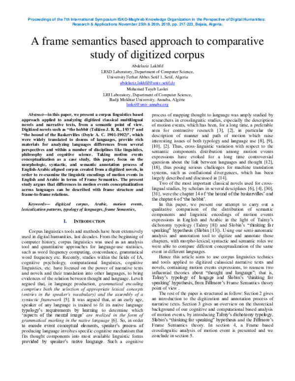(PDF) A frame semantics based approach to comparative study of digitized corpus