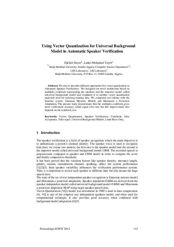 Pdf Using Vector Quantization In Automatic Speaker Verification