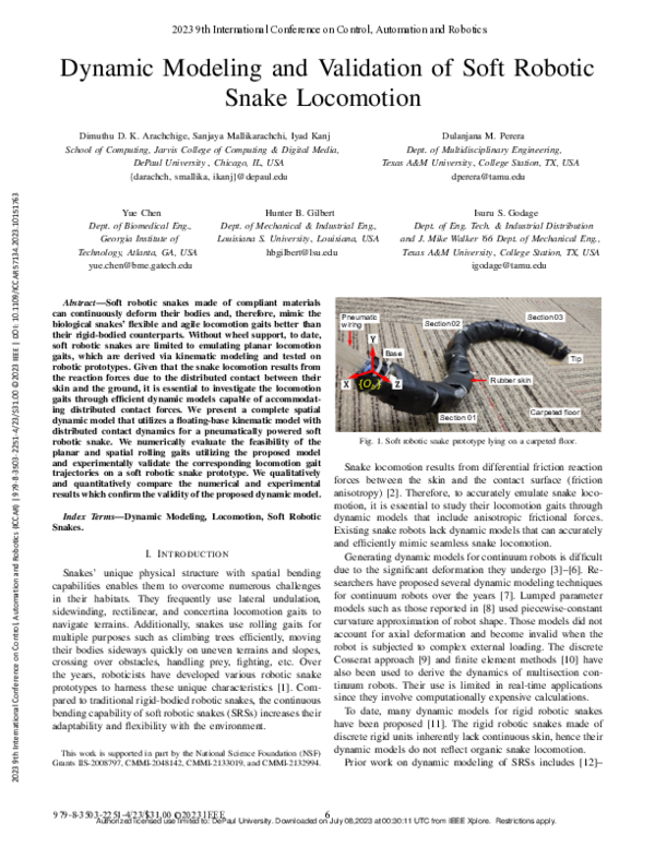 (PDF) Dynamic Modeling and Validation of Soft Robotic Snake Locomotion