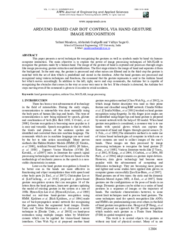 (PDF) Arduino Based Car Bot Control via Hand Gesture Image Recognition