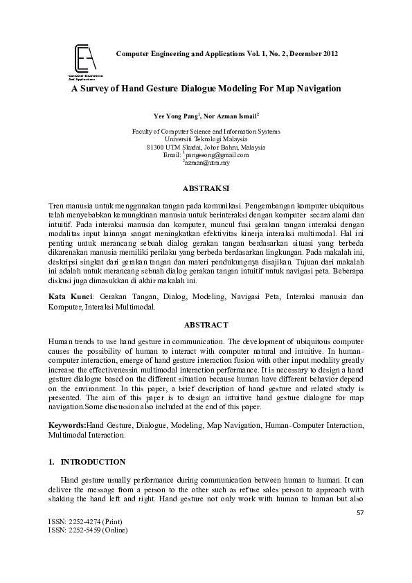 (PDF) A Survey of Hand Gesture Dialogue Modeling For Map Navigation
