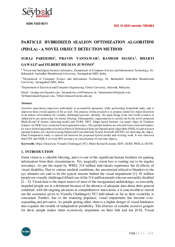 (PDF) Particle Hybridized Sealion Optimization Algorithm (Phsla) - a Novel Object Detection ...