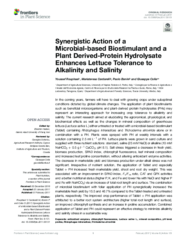 (PDF) Synergistic Action of a Microbial-based Biostimulant and a Plant ...