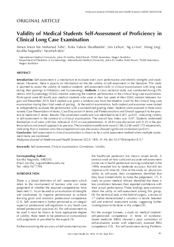 (PDF) Validity of Medical Students Self-Assessment of Proficiency in ...