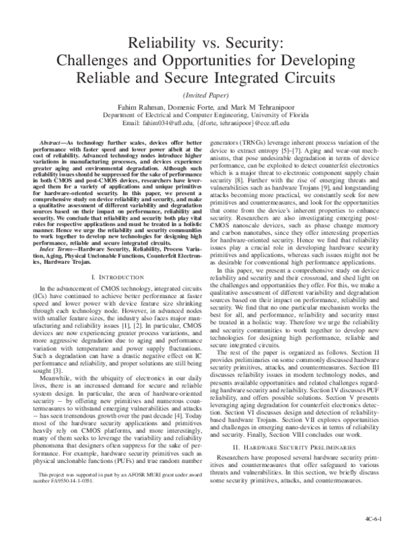 (PDF) Reliability vs. security: Challenges and opportunities for ...
