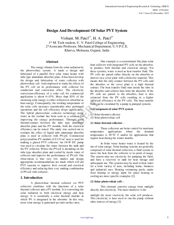 (PDF) Design And Development Of Solar PVT System
