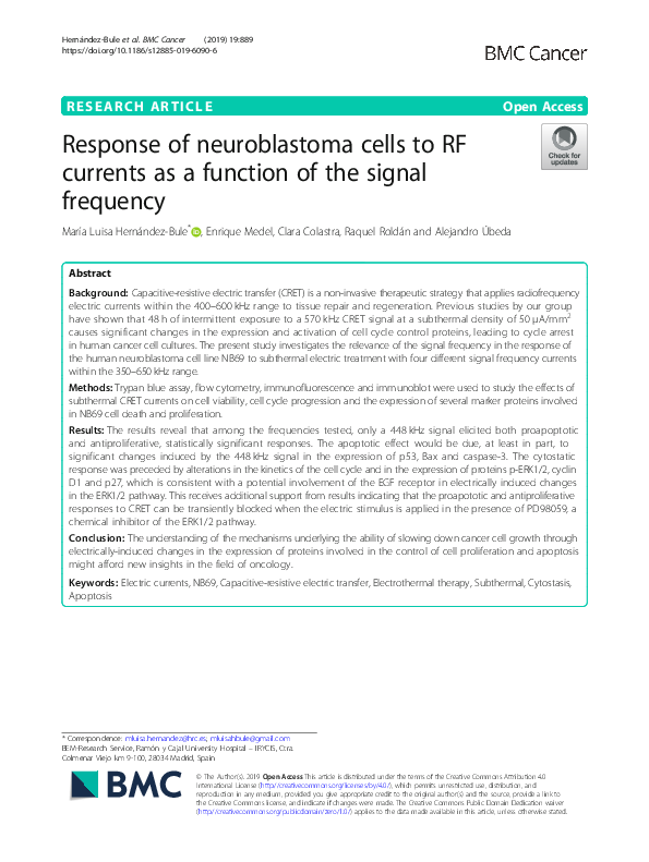 (PDF) Response of neuroblastoma cells to RF currents as a function of ...