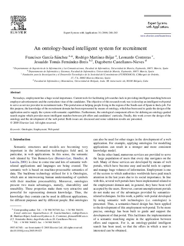 (PDF) An ontology-based intelligent system for recruitment | Leonardo Contreras - Academia.edu