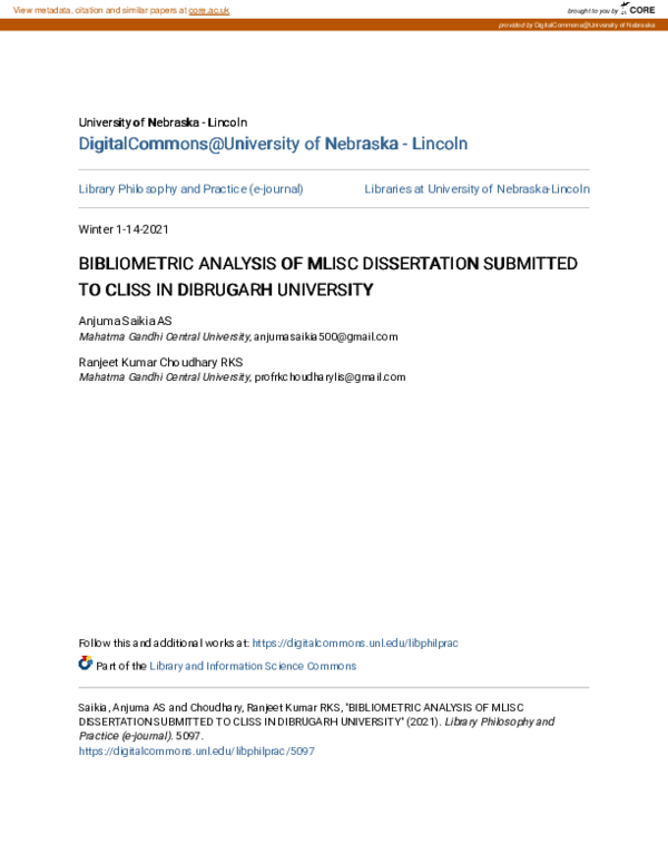 (PDF) Bibliometric Analysis of Mlisc Dissertation Submitted to Cliss in ...