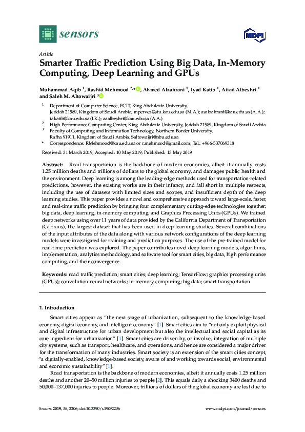 (PDF) Smarter Traffic Prediction Using Big Data, In-Memory Computing ...