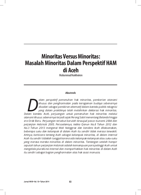 (PDF) Minoritas Versus Minoritas: Masalah Minoritas Dalam Perspektif HAM