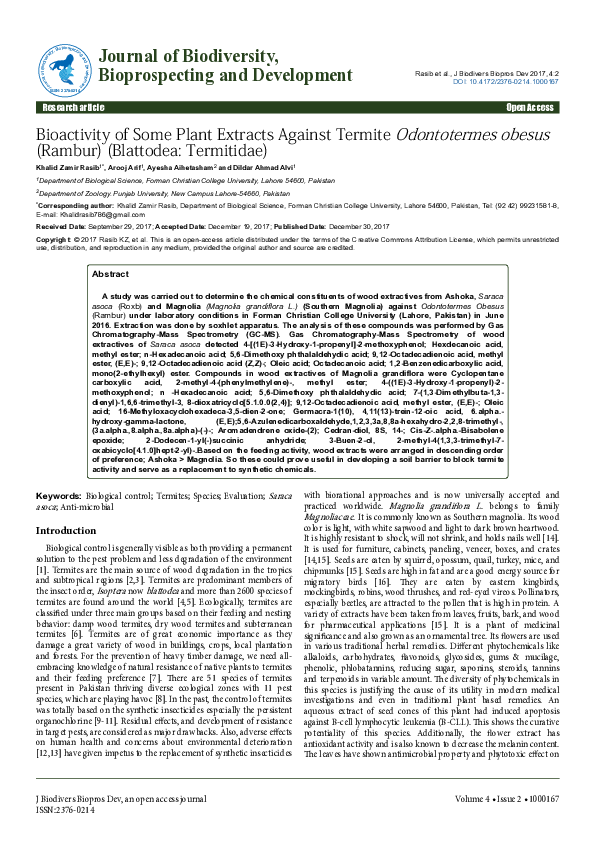 (PDF) Bioactivity of Some Plant Extracts Against Termite Odontotermes ...