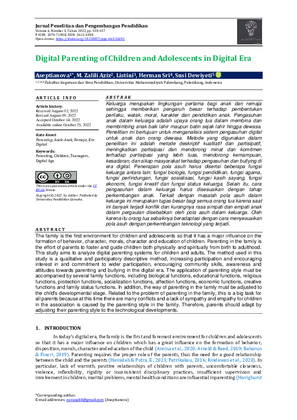 (PDF) Digital Parenting of Children and Adolescents in Digital Era