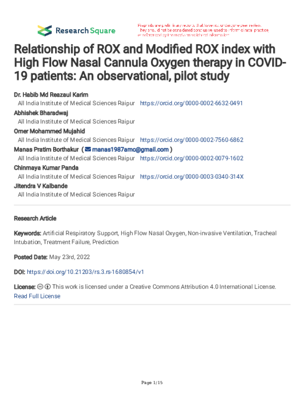 (PDF) Relationship of ROX and Modified ROX index with High Flow Nasal ...