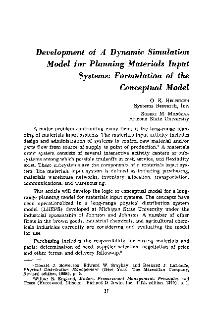 Pdf Development Of A Dynamic Simulation Model For Planning Materials Input Systems