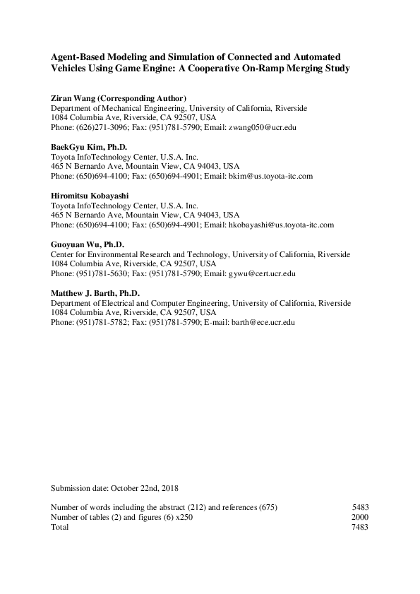 Pdf Agent Based Modeling And Simulation Of Connected And Automated Vehicles Using Game Engine 