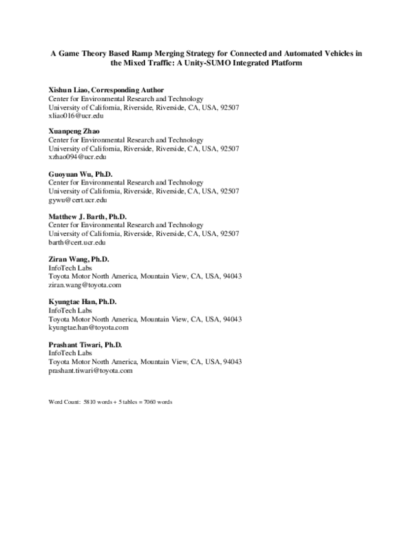 Pdf A Game Theory Based Ramp Merging Strategy For Connected And Automated Vehicles In The