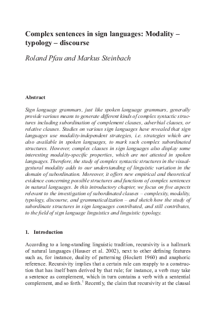 (PDF) Complex sentences in sign languages: Modality – typology – discourse
