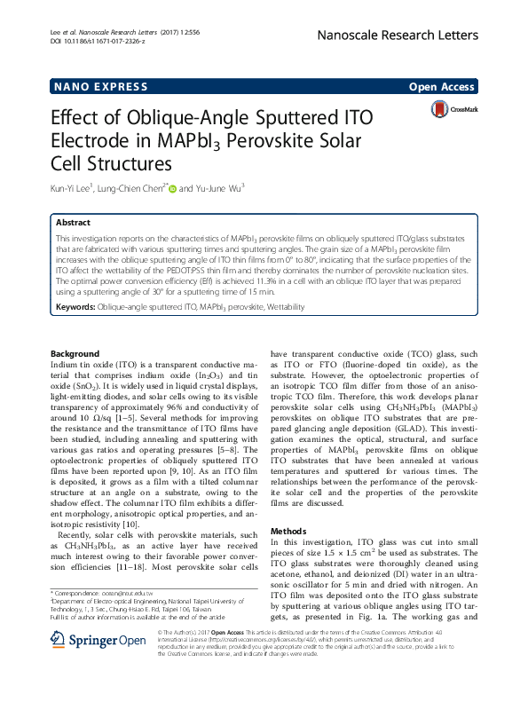 (PDF) Effect of Oblique-Angle Sputtered ITO Electrode in MAPbI3 ...