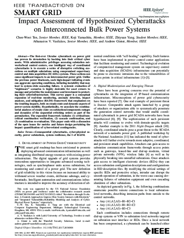 (PDF) Impact Assessment of Hypothesized Cyberattacks on Interconnected Bulk Power Systems