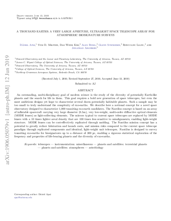 (PDF) A Thousand Earths: A Very Large Aperture, Ultralight Space ...