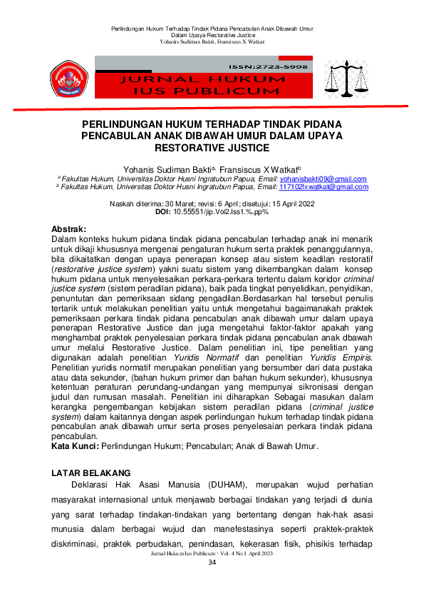 (PDF) Perlindungan Hukum Terhadap Tindak Pidana Pencabulan Anak Dibawah Umur Dalam Upaya ...