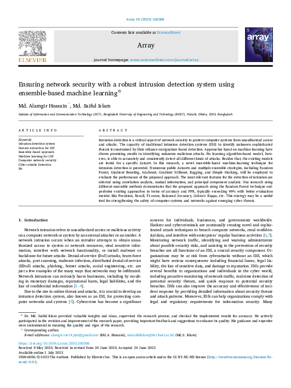 Pdf Ensuring Network Security With A Robust Intrusion Detection System Using Ensemble Based