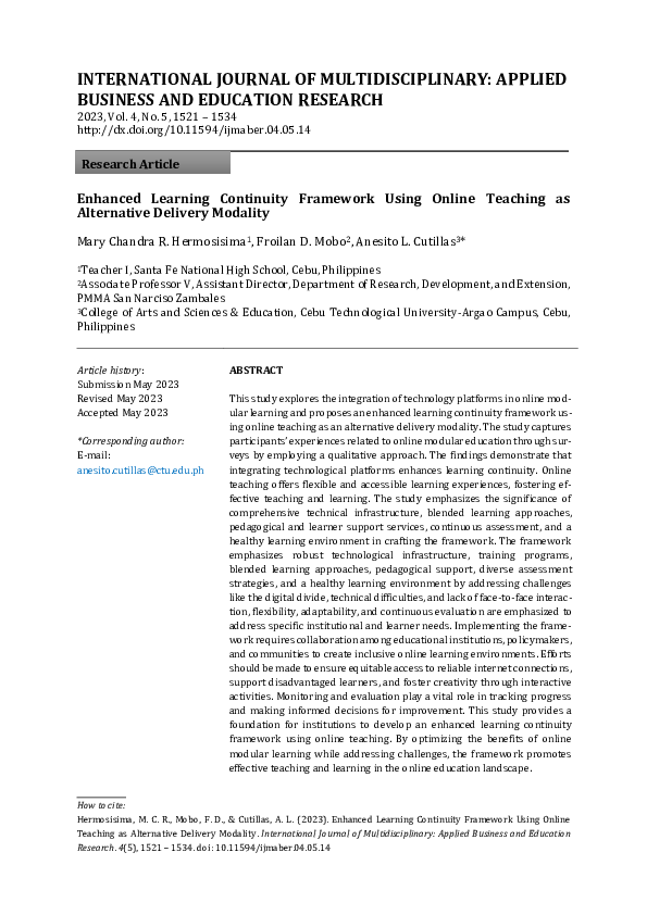 (PDF) Enhanced Learning Continuity Framework Using Online Teaching as ...