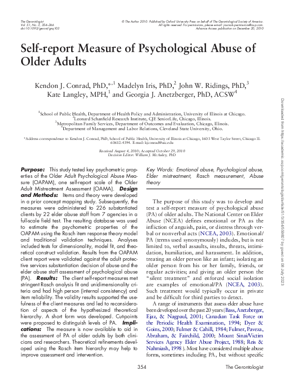 (PDF) Self-report Measure of Psychological Abuse of Older Adults