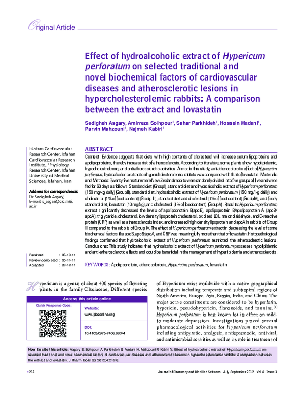 (PDF) Effect of hydroalcoholic extract of Hypericum perforatum on ...