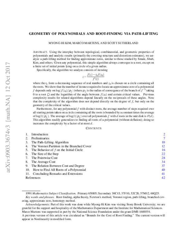 (PDF) Geometry of polynomials and root-finding via path-lifting | Myong-Hi Kim - Academia.edu