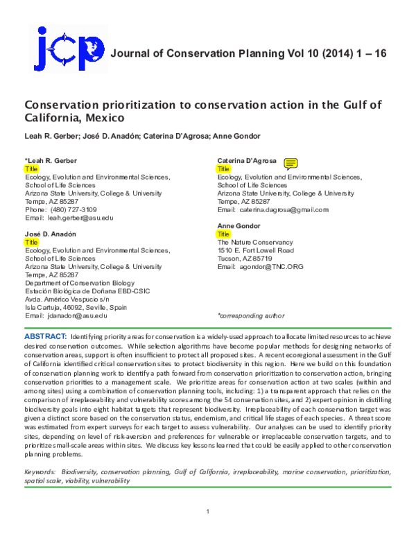 (PDF) Conservation prioritization to conservation action in the Gulf of ...